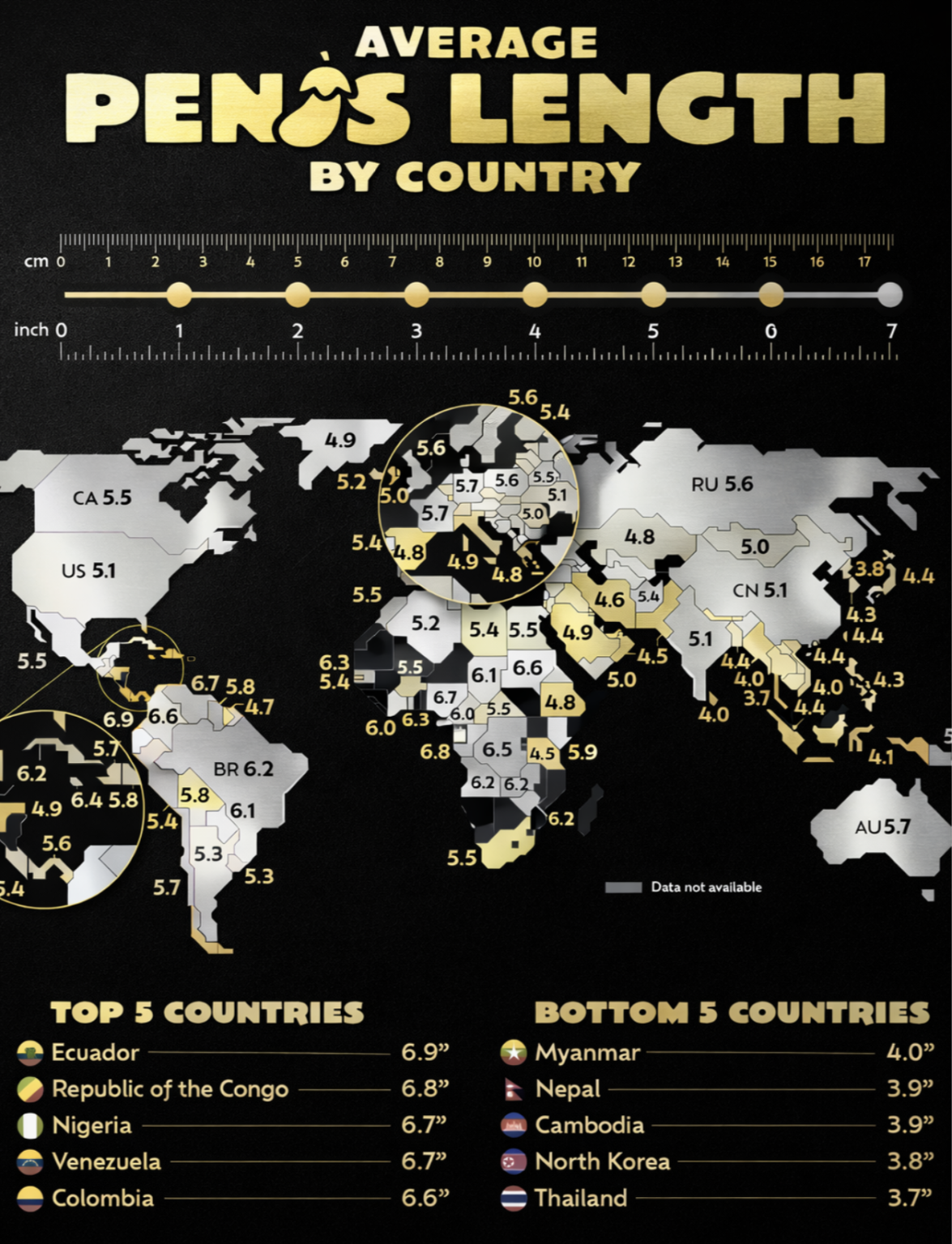 World Map of Average Penis Length by Country - Mr.P Professor